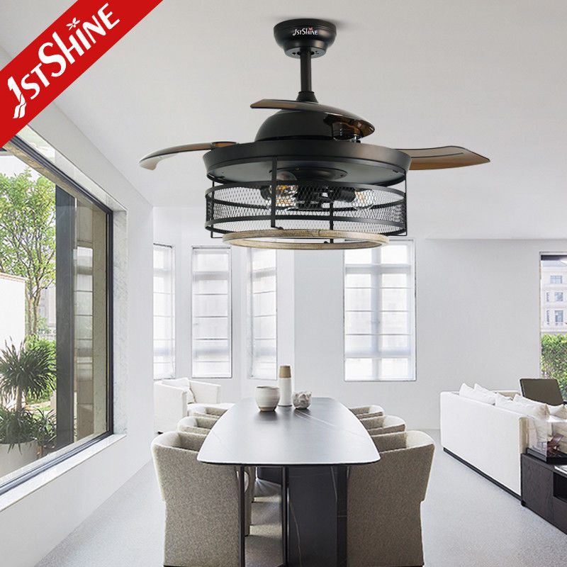 Retractable Blades Industrial Ceiling Fan , Vintage Cage Chandelier ...