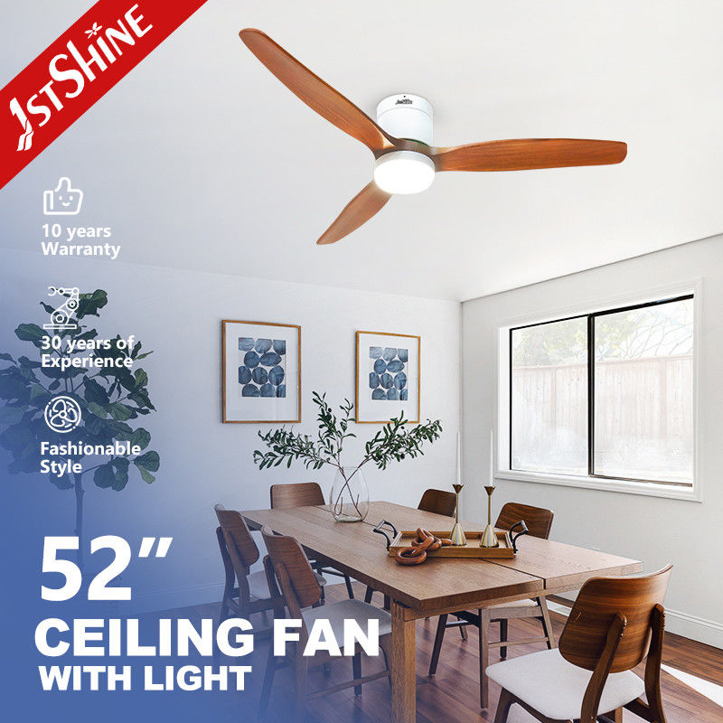 Indoor Solid Wood Blades Flush 52 Inch Ceiling Fan With Light And Remote
